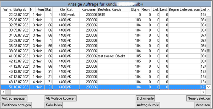 Kalkulation für einen Auftrag