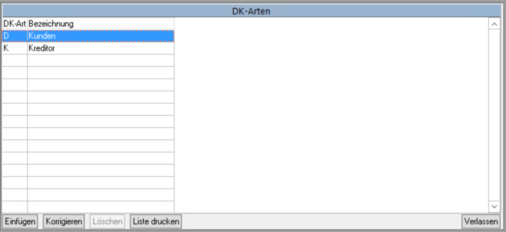 DEBITOREN- UND KREDITORENARTEN